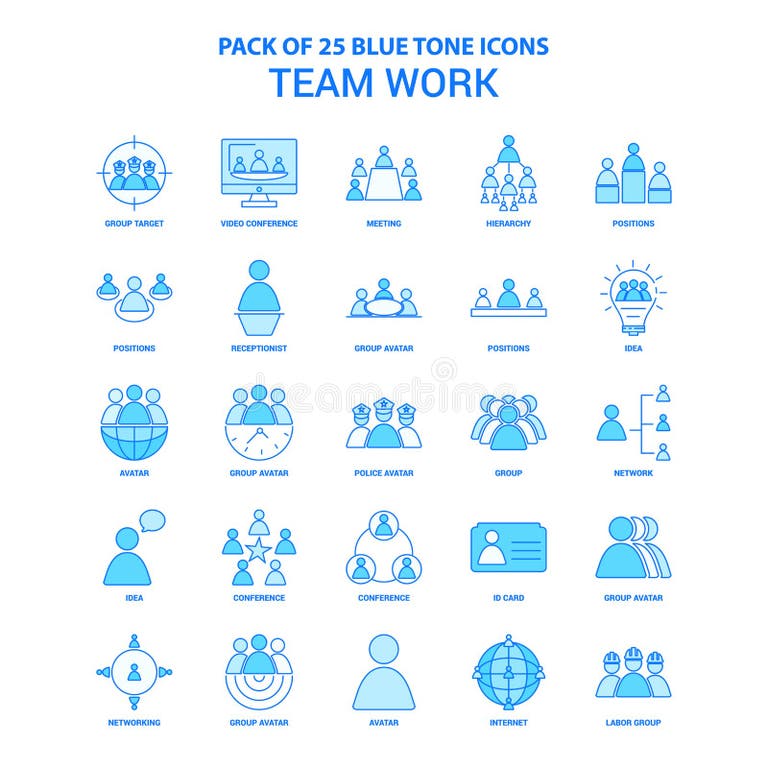 Team Work Blue Tone Icon Pack - 25 Icon Sets Stock Vector ...