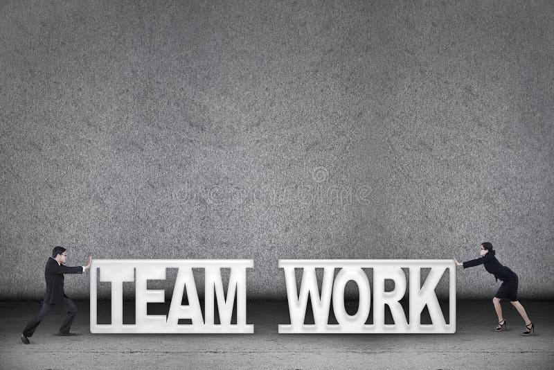 Team Work Business Concept Two People Push Text Stock Image - Image of ...