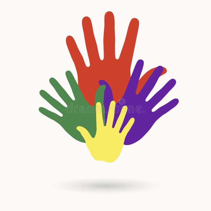 Team Work Concept. Colorful Hands Connection. Hand Prints Different ...