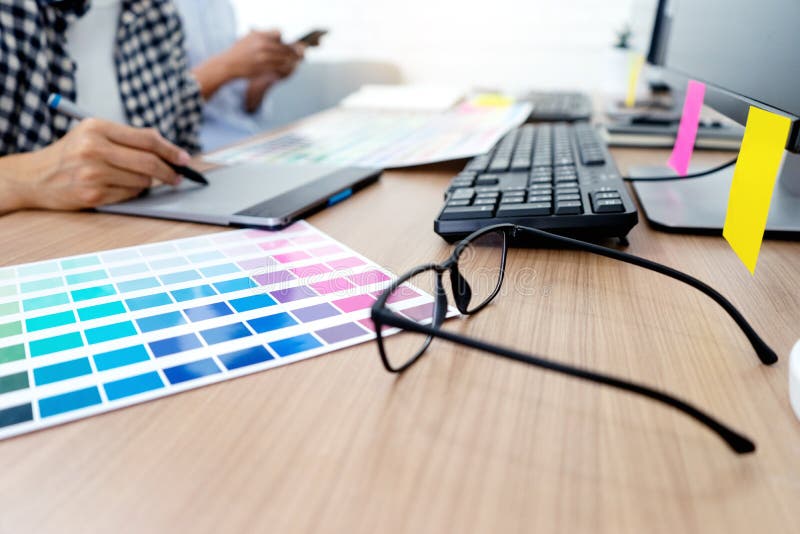 Team Work for Graphic Design Working Stock Photo - Image of phone ...