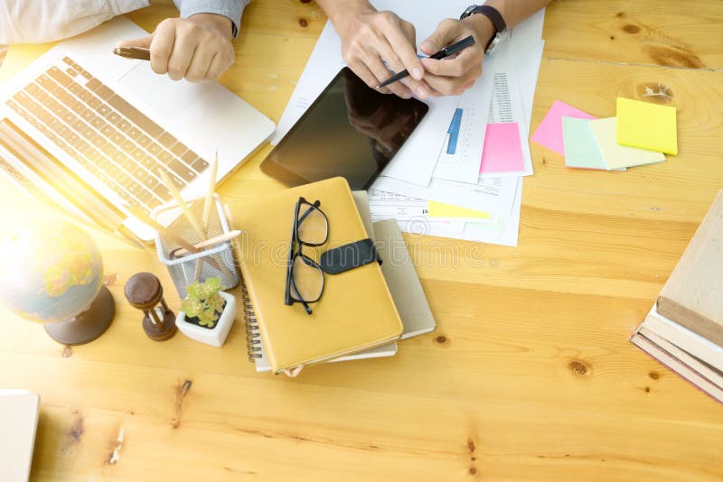 Team Work for Graphic Design Working on Wood Table Stock Image - Image ...