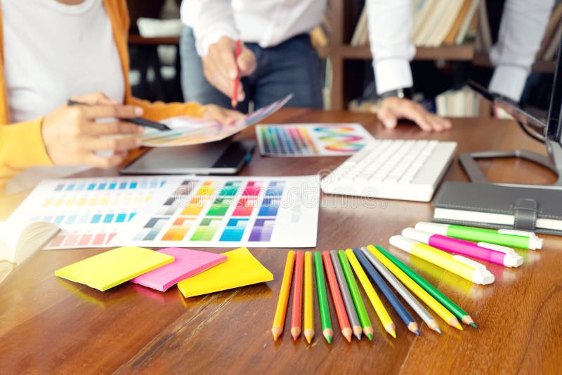 Team Work for Graphic Design Working on Wood Stock Photo - Image of ...