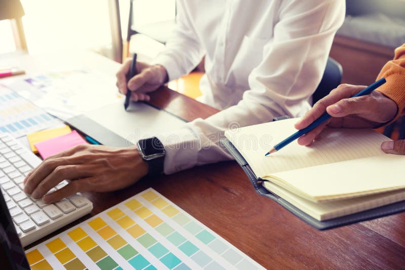 Team Work for Graphic Design Working on Wood Stock Photo - Image of ...