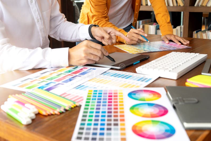 Team Work for Graphic Design Working on Wood Stock Image - Image of ...