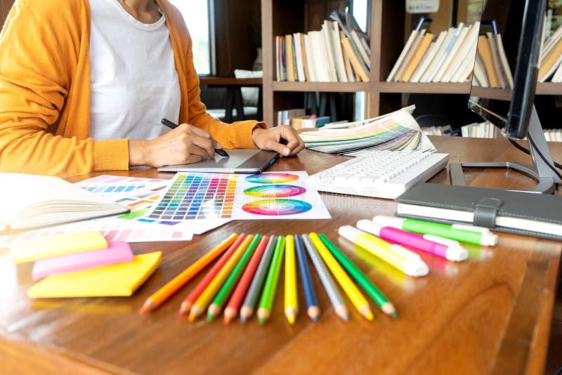 Team Work for Graphic Design Working on Wood Stock Photo - Image of ...