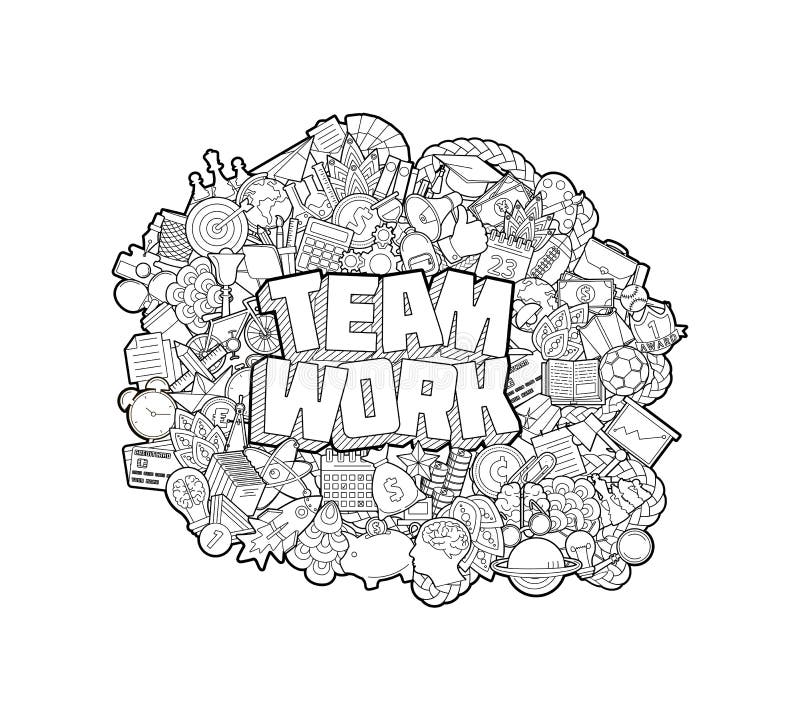 Team Work - Hand Lettering and Doodles Elements Sketch. Vector ...