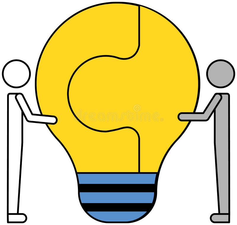 Team Work with Light Bulb, Partnership Collaboration. Lightbulb As ...