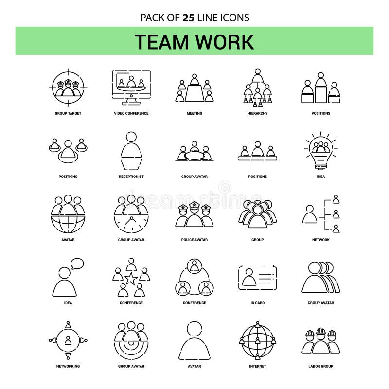Team Work Line Icon Set - Estilo Rayado Del Esquema 25 Ilustración del ...