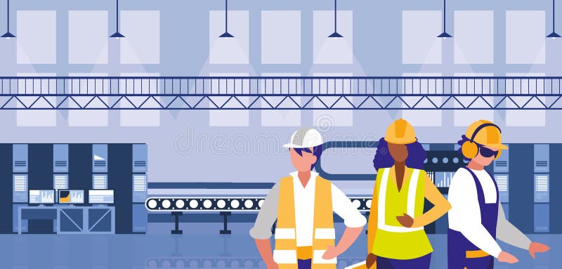 Team Work People in Factory Scene Stock Vector - Illustration of ...