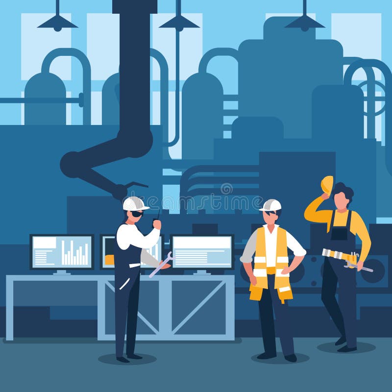 Team Work People in Factory Scene Stock Vector - Illustration of ...