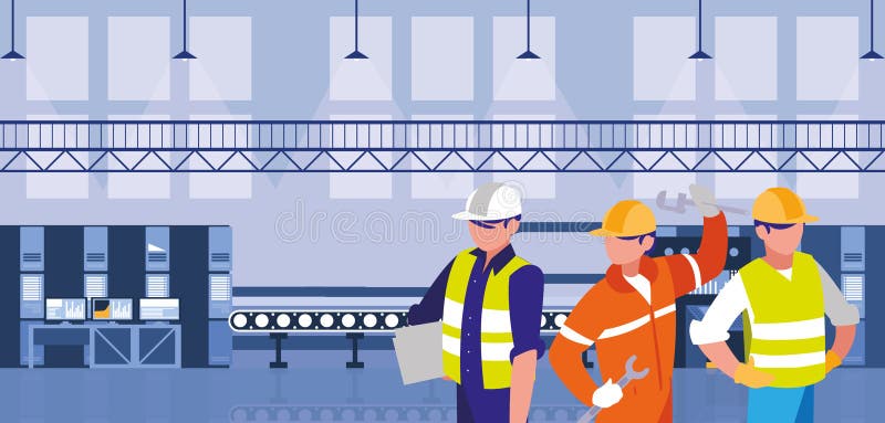 Team Work People in Factory Scene Stock Vector - Illustration of human ...