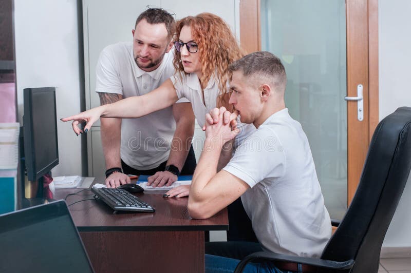 Team Work, People Working with Laptop in an Office Stock Image - Image ...