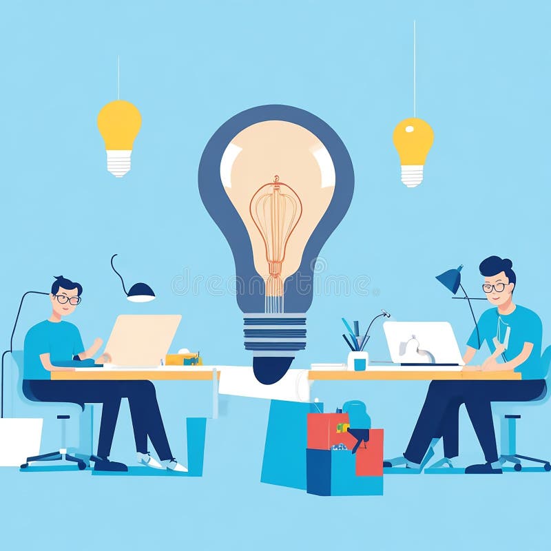 Team work with 2 persons stock illustration. Illustration of computer ...