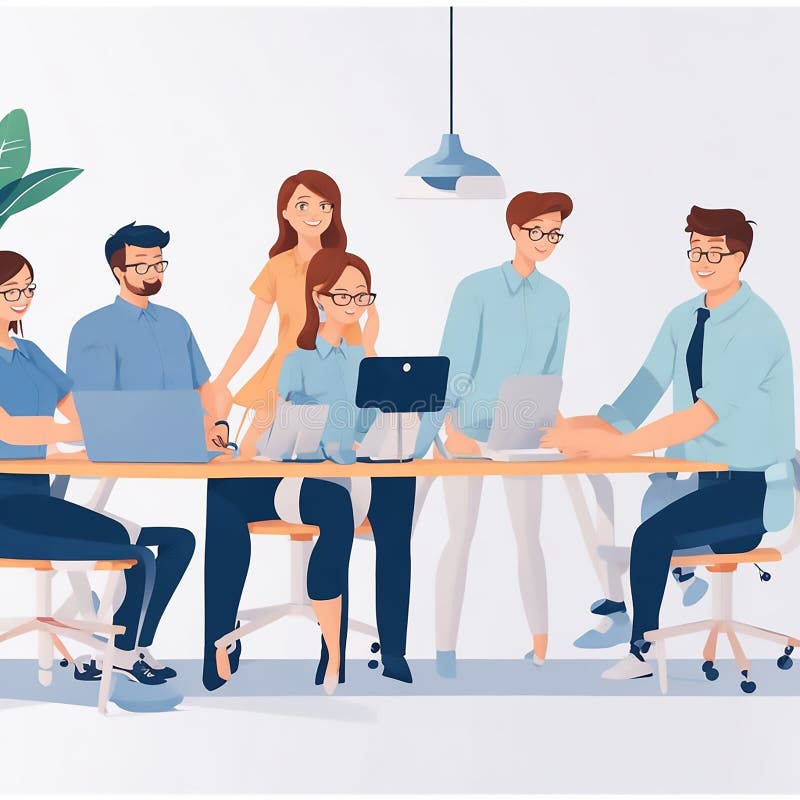 Team work with 6 persons stock illustration. Illustration of light ...