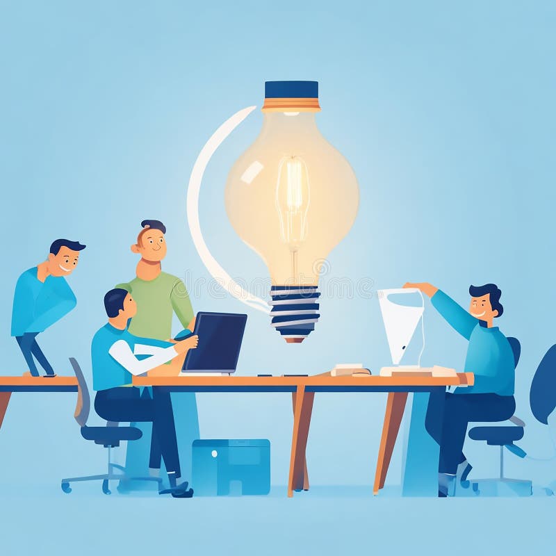 Team work with 4 persons stock illustration. Illustration of child ...