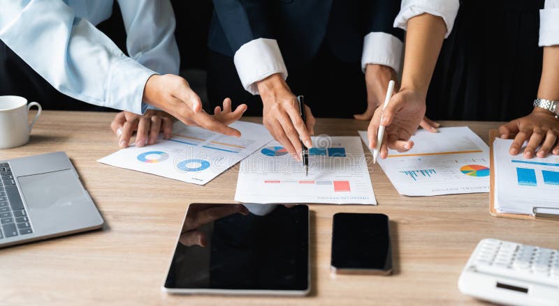 Team Work Process. Marketing Strategy Brainstorming. Paperwork and ...