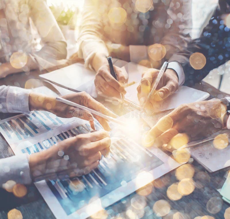 Team Work Process. Marketing Strategy Brainstorming. Paperwork and ...