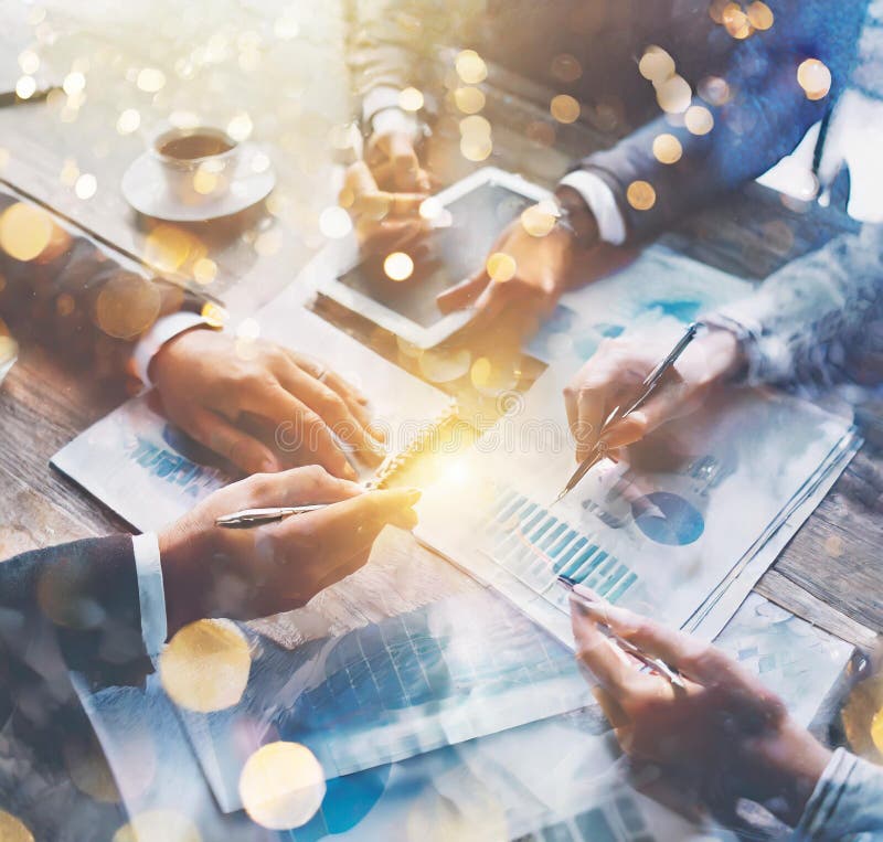 Team Work Process. Marketing Strategy Brainstorming. Paperwork and ...