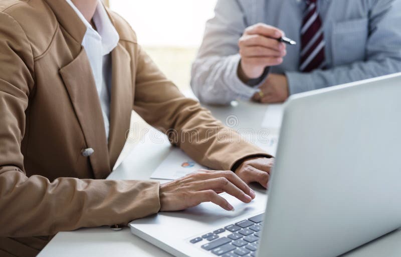 Team Work Process, Two Business Managers Crew Working with New S Stock ...