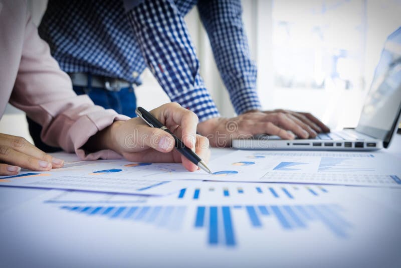 Team Work Process. Young Business Managers Crew Working with New Stock ...