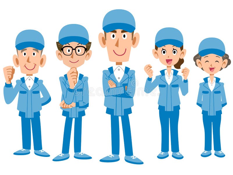 Team of Work Staff Wearing Blue Working Clothes Stock Vector ...