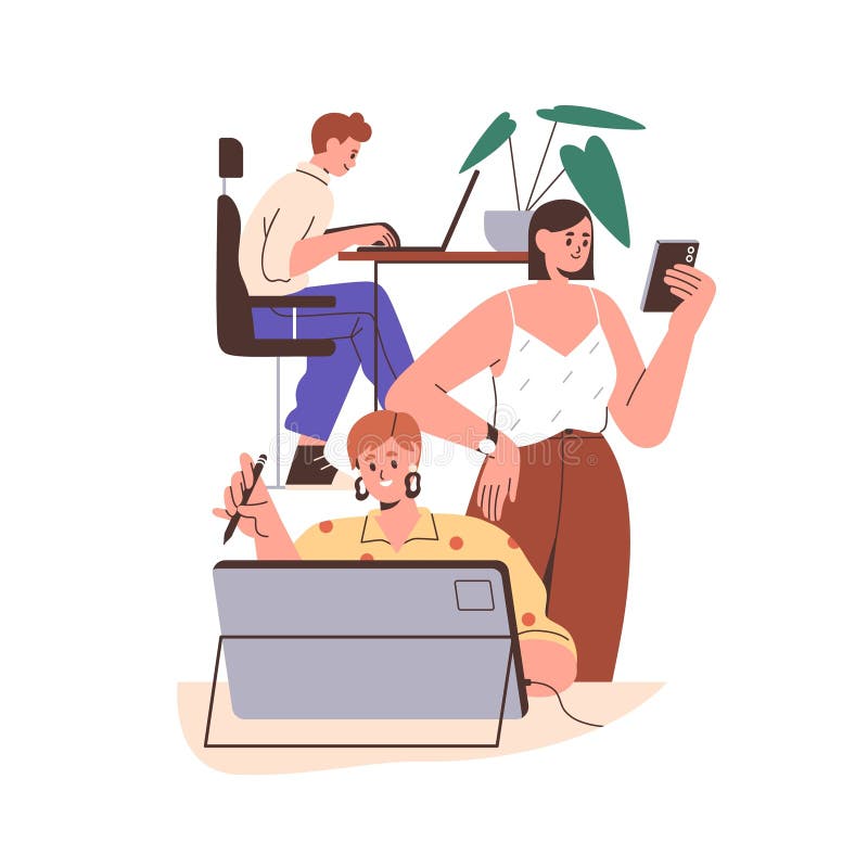 Team Work in Startup Company. Creative Workers Working Under Business ...