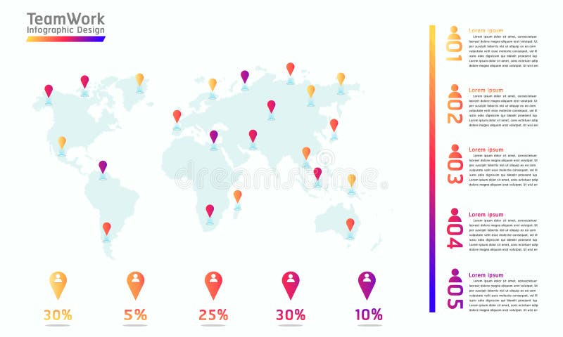 Team Work World Map Mark Point Infographic Design Vector Illustration ...