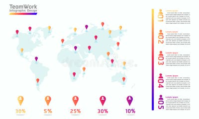 Team Work World Map Mark Point Infographic Design Vector Illustration ...