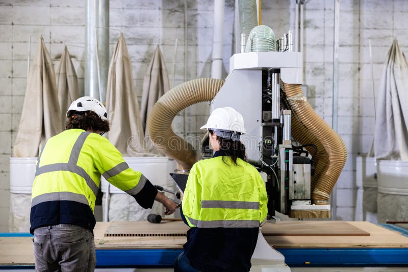 Portrait Young Man and Women Engineer Worker Team Work Service Support ...