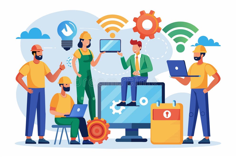 A Team of Workers Diagnoses and Resolves Internet Connectivity Problems ...