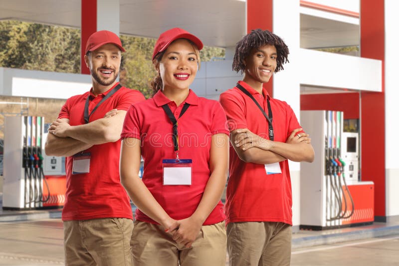 Team of Workers at a Gas Station Stock Photo - Image of standing ...