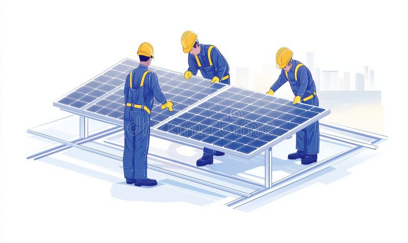 Team Workers Installing Solar Panels Renewable Energy Systems Stock ...
