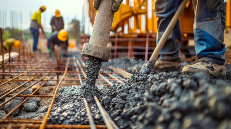 A Team of Workers is Pouring Concrete into the Foundation of the ...