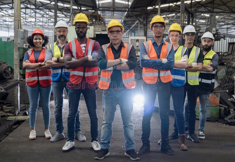 Workers and Workers are Standing in the Factory. Group Staff Standing ...