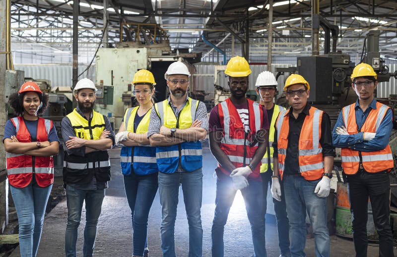 Workers and Workers are Standing in the Factory. Group Staff Standing ...