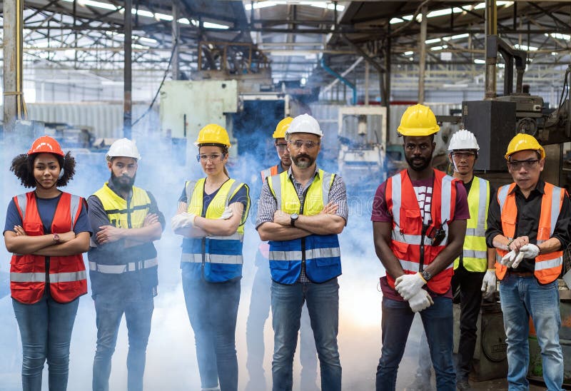 Workers and Workers are Standing in the Factory. Group Staff Standing ...