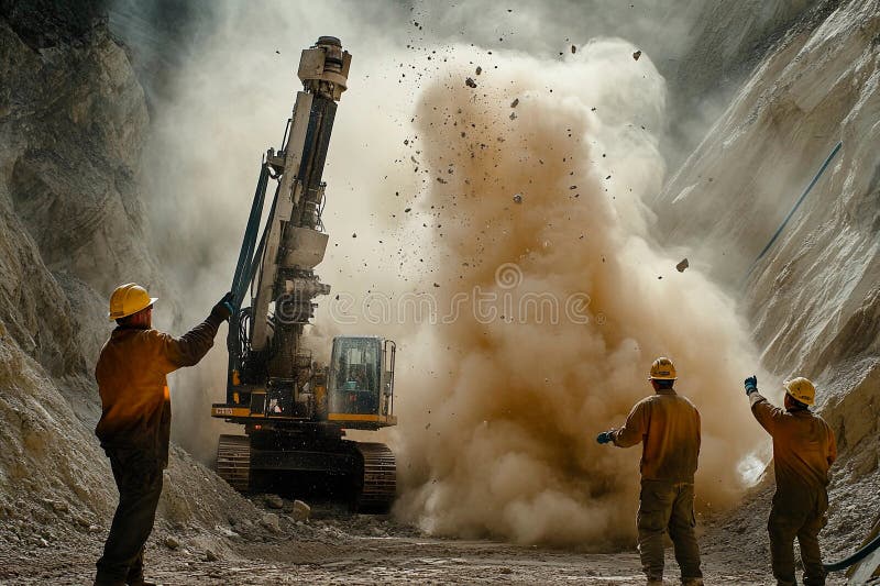 Workers Carefully Operating Heavy Machinery To Extract Minerals in a ...