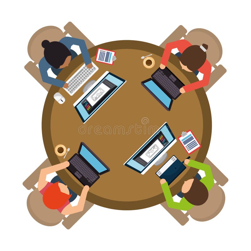 Team Workers Using Computers in the Workplace Stock Illustration ...