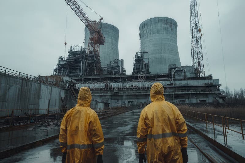 Industrial Scene of Workers in Protective Gear Inspecting an Aging ...