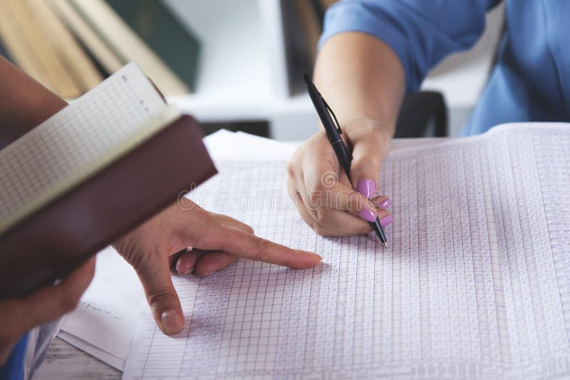 Team working in document stock image. Image of group - 180546827