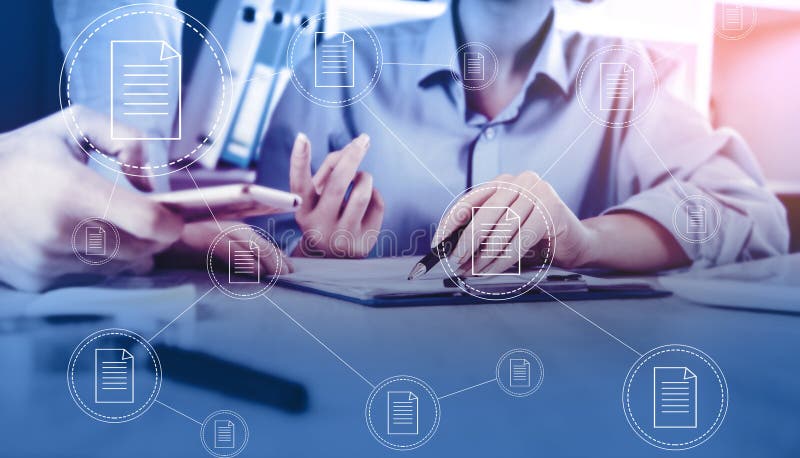 Team Working with Files Icons Stock Image - Image of professionals ...