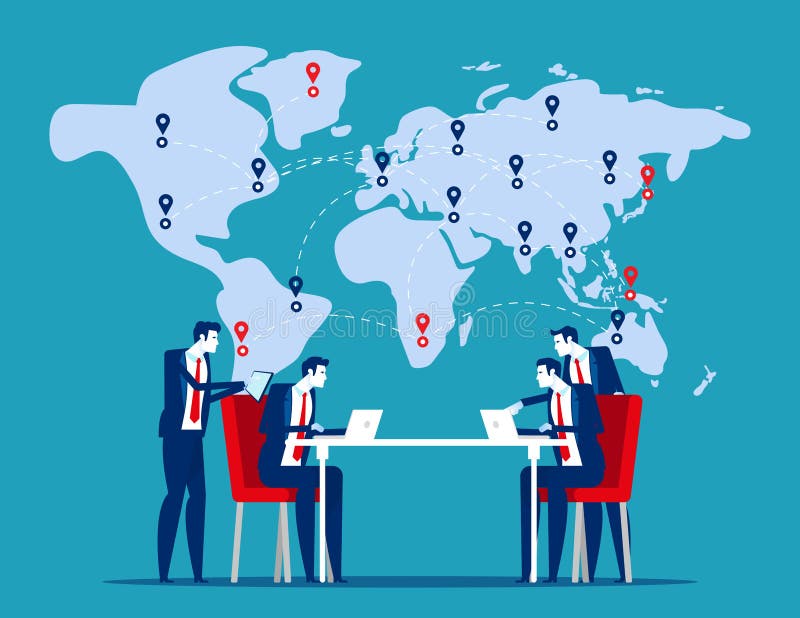 Team Working in Front of World Map. Global Trade Stock Vector ...