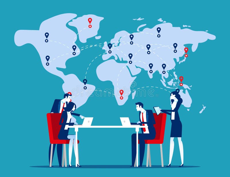 Team Working in Front of World Map. Global Trade Stock Vector ...