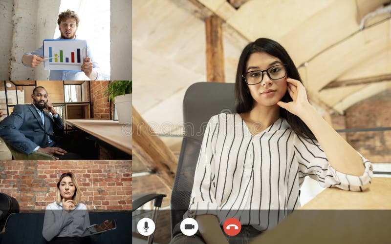 Team Working by Group Video Call Share Ideas Brainstorming Use Video ...