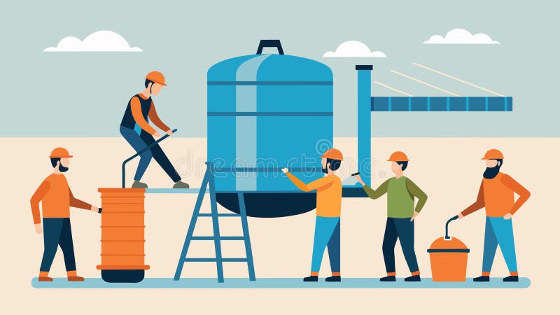 A Team is Working on Installing a Temporary Water System Including a ...