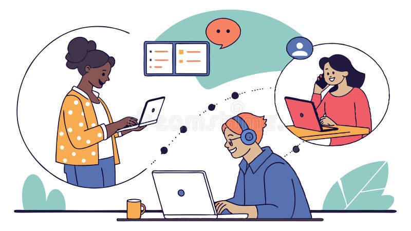 Team Working on Laptops Cloud Network Collaboration Digital Workspace ...