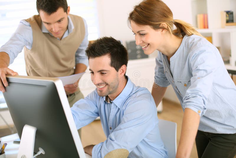Business Team Working Together with Computer Stock Image - Image of ...