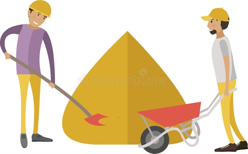 Team of Workmen Loading Sand into Wheelbarrow Vector Icon Isolated on ...
