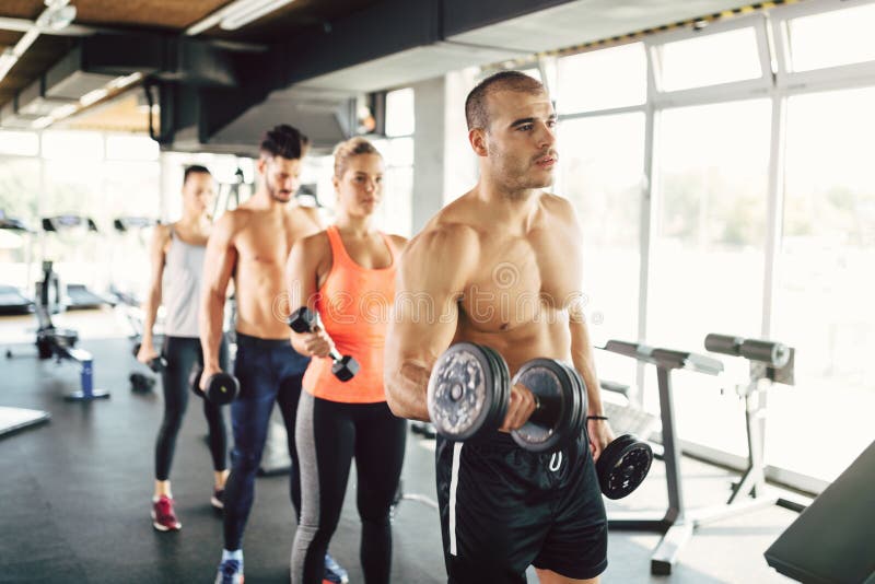 Team workout in gym stock photo. Image of coach, happy - 78971700