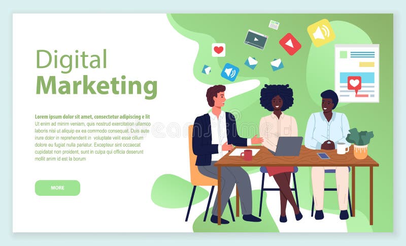 Team Works with Attraction of Customers, Digital Marketing. Creating ...